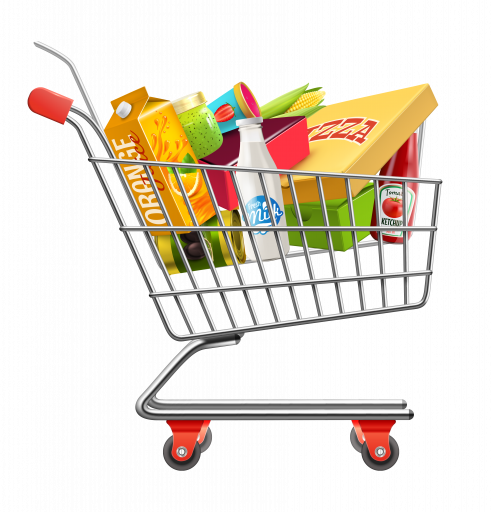Магазинная тележка (корзина) с продуктами - в png (пнг) без фона